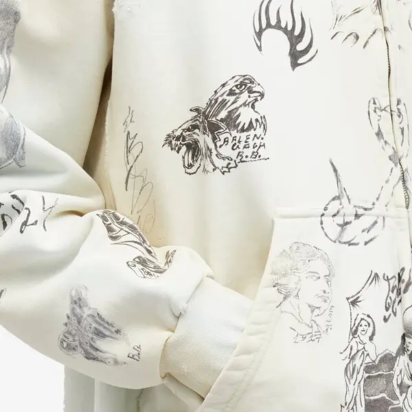 Balenciaga Tattoo Zip Up Hoody - Off White/Black | Editorialist